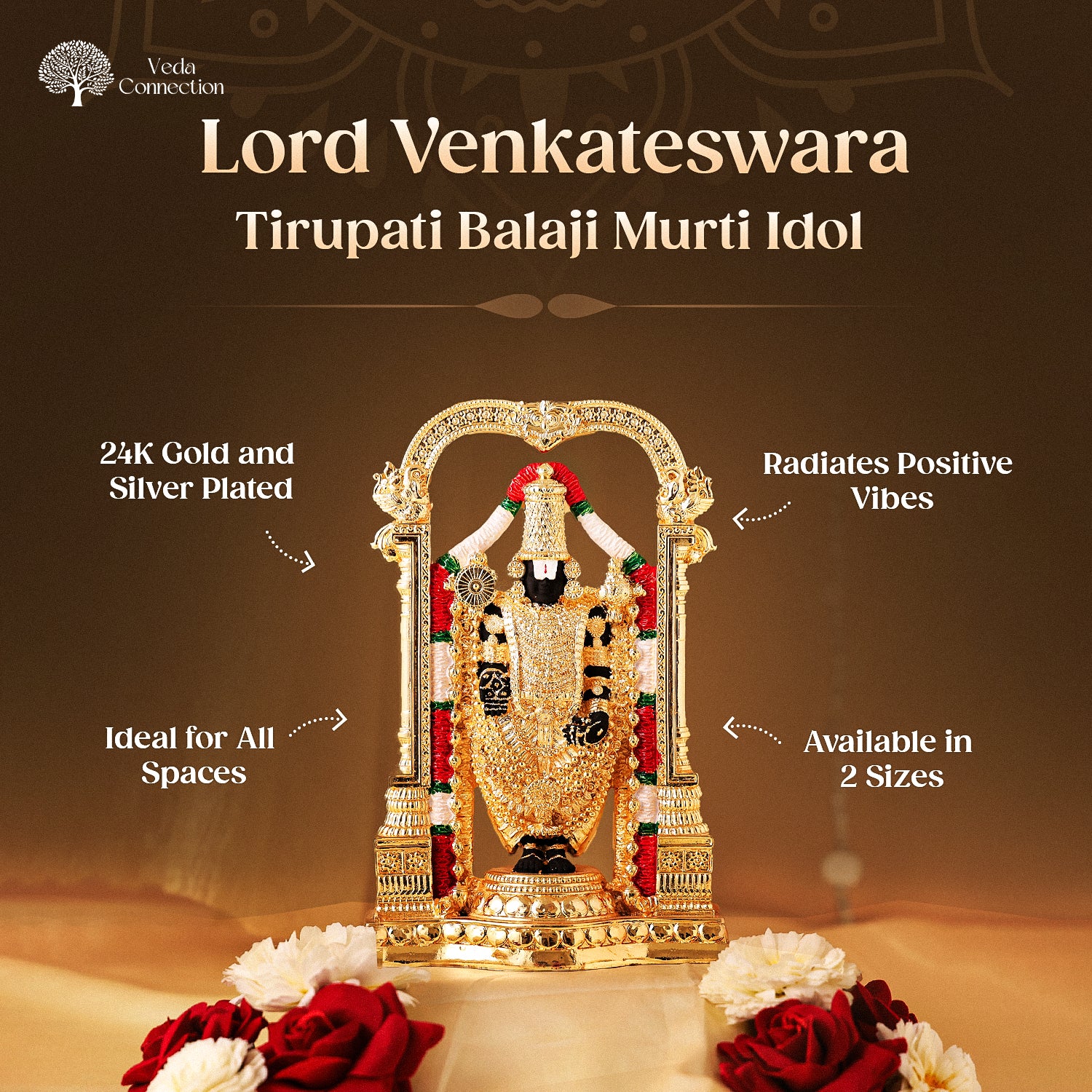 Lord Venkateswara Tirupati Balaji Murti Idol 24 Karat Gold and Silver ...
