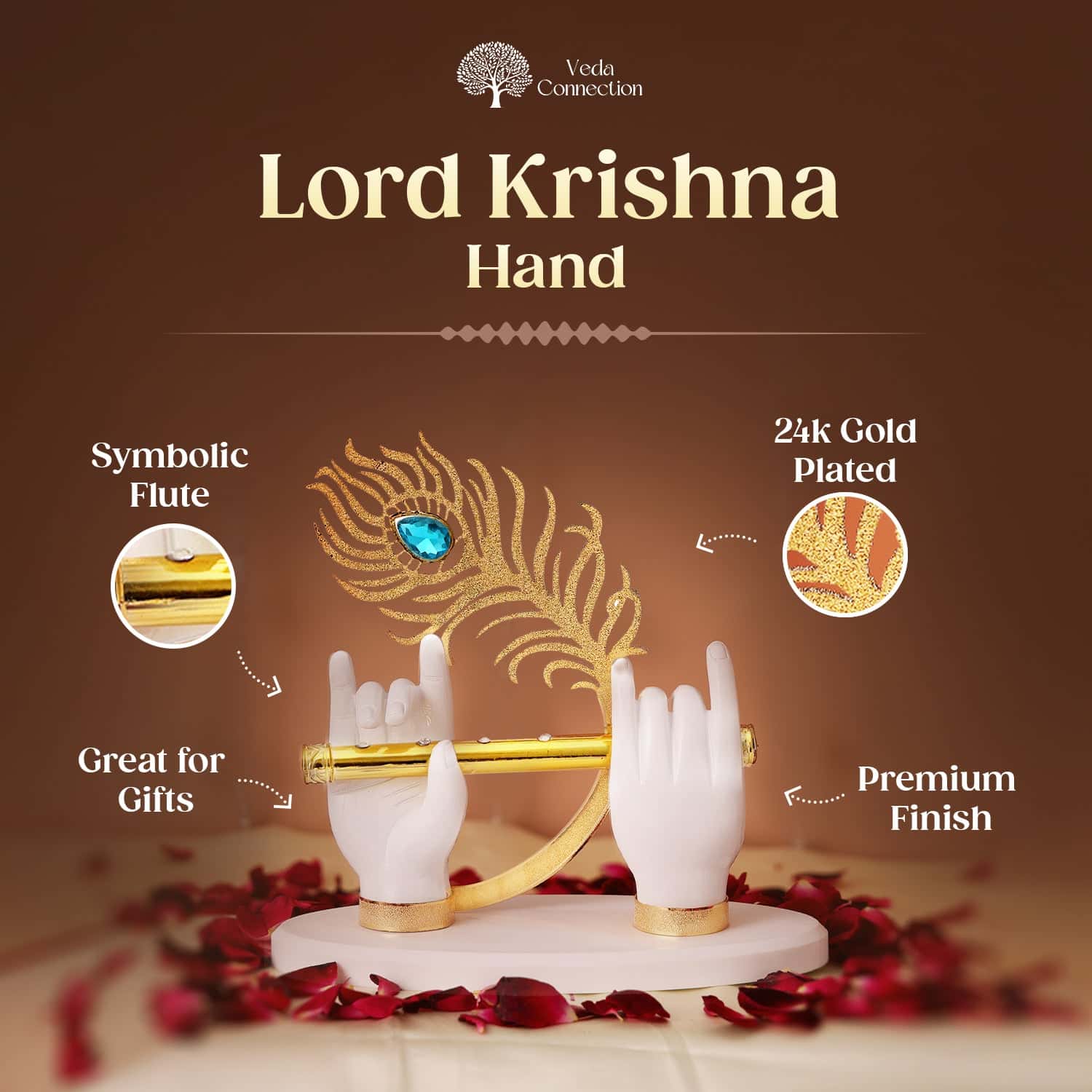 Lord Krishna Hand with Flute 24k Gold Plated – Veda Connection