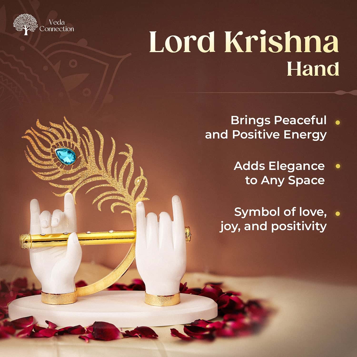 Lord Krishna Hand with Flute 24k Gold Plated – Veda Connection